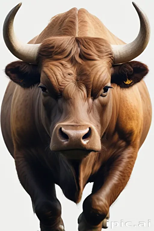 A Majestic Brown Bull Charging Forward with Determination and Strength.