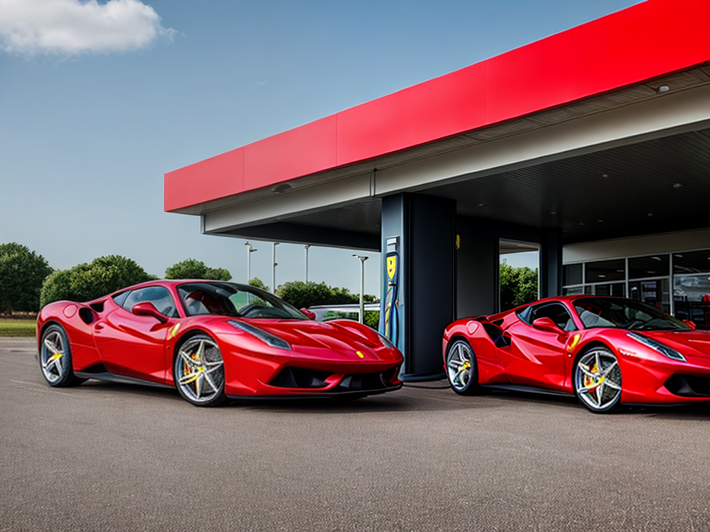 red ferrari at a petrol station