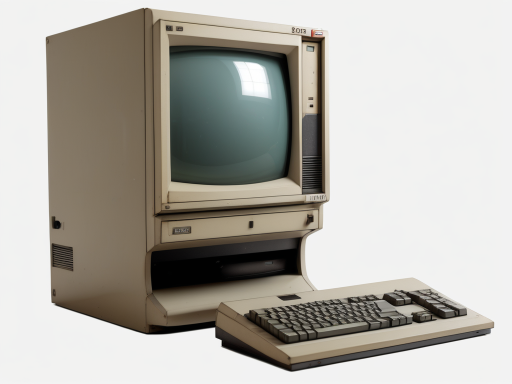 Vintage Computer System with CRT Monitor and Classic Keyboard Setup