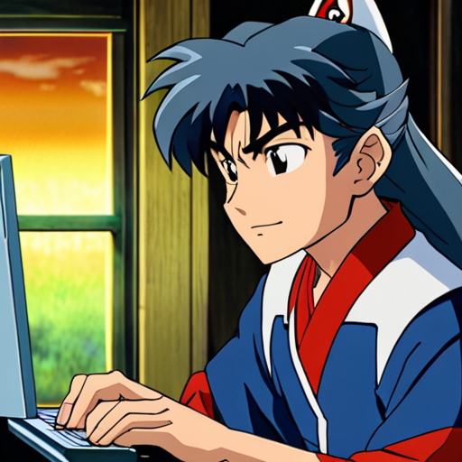 Inuyasha while sitting playing on the computer in his room at night, in ...
