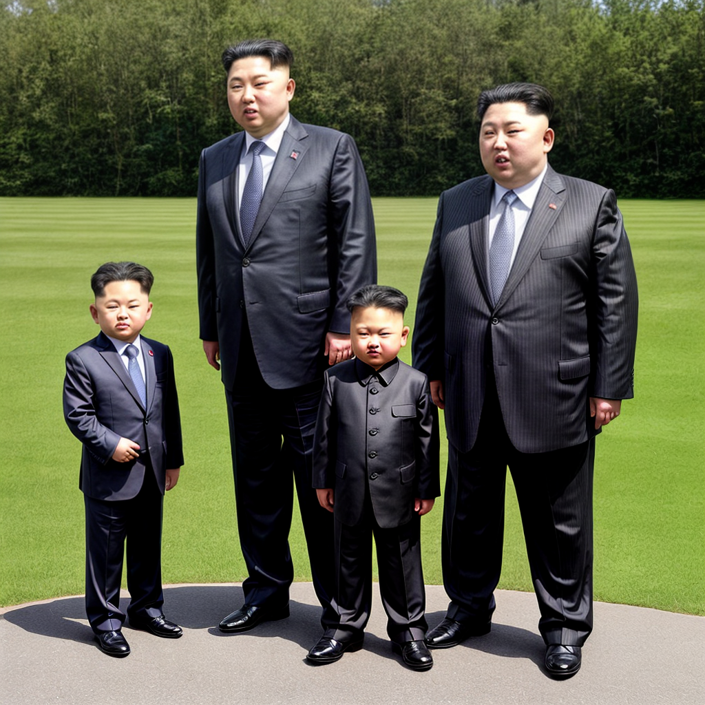 Vladimir Putin as a midget stood next to Kim Jung Un