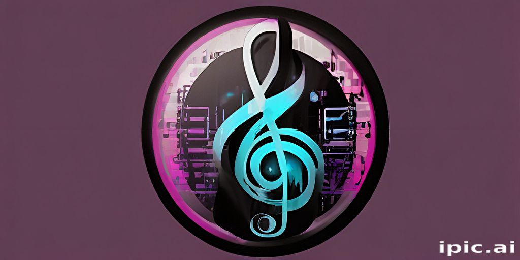Stylized Treble Clef Surrounded by Vibrant Colors and Musical Elements