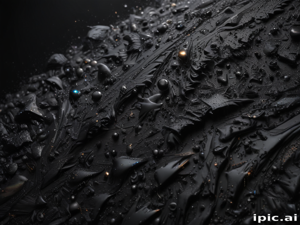Intricate Textures of Black Surfaces with Shimmering Droplets and Depth