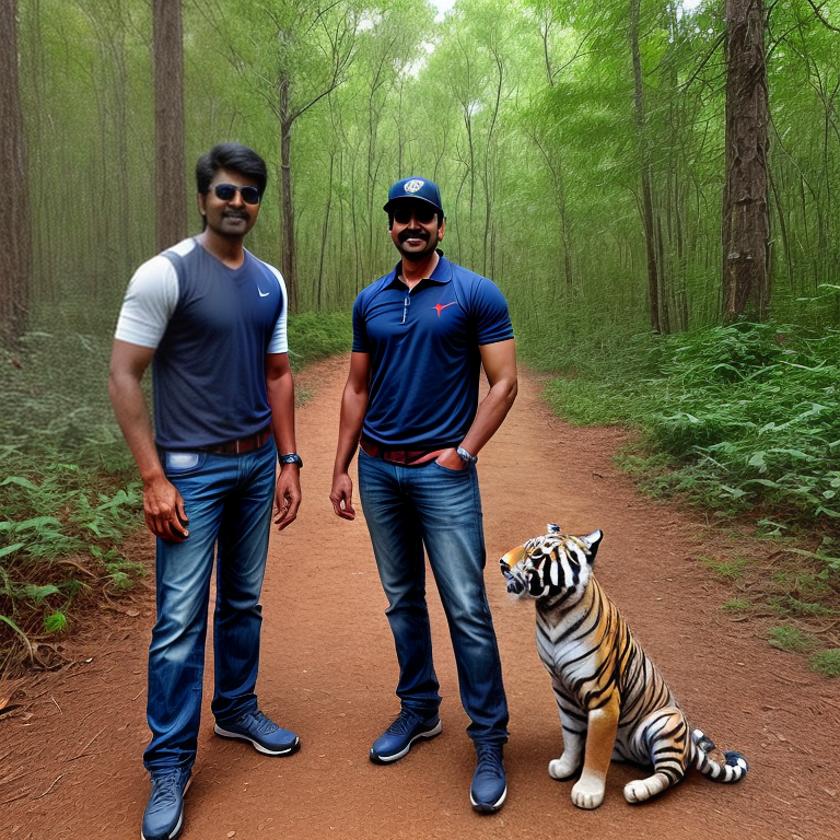 actor vijay with tiger in forest