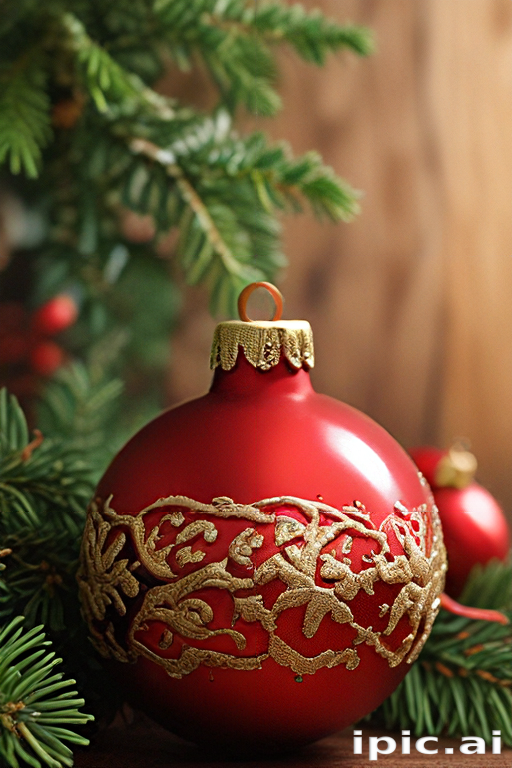 Elegant Red Christmas Ornament with Gold Detailing Surrounded by ...