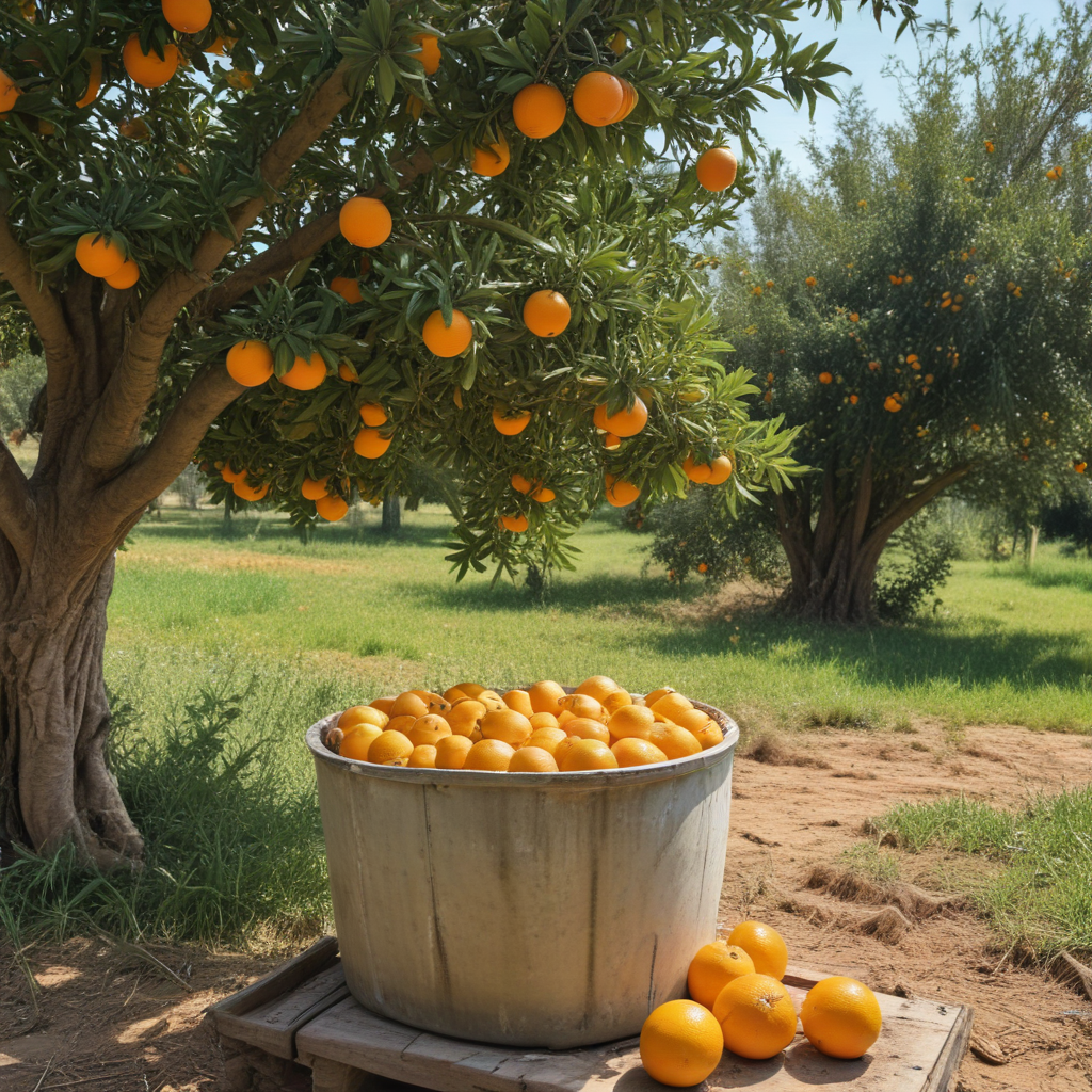 Making orange juice under orange tree