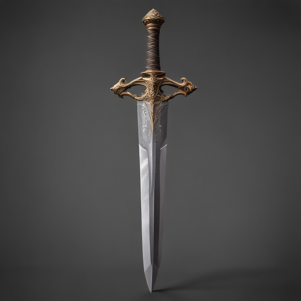 Elegant Sword with Intricate Design and Polished Blade Standing Upright