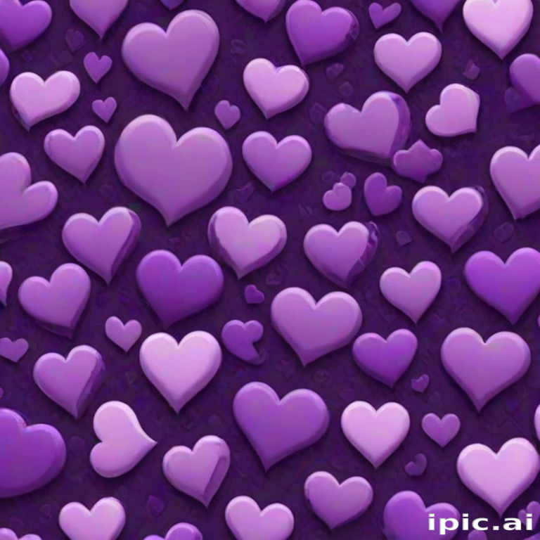 Colorful Display of Various Purple Hearts on a Vibrant Background