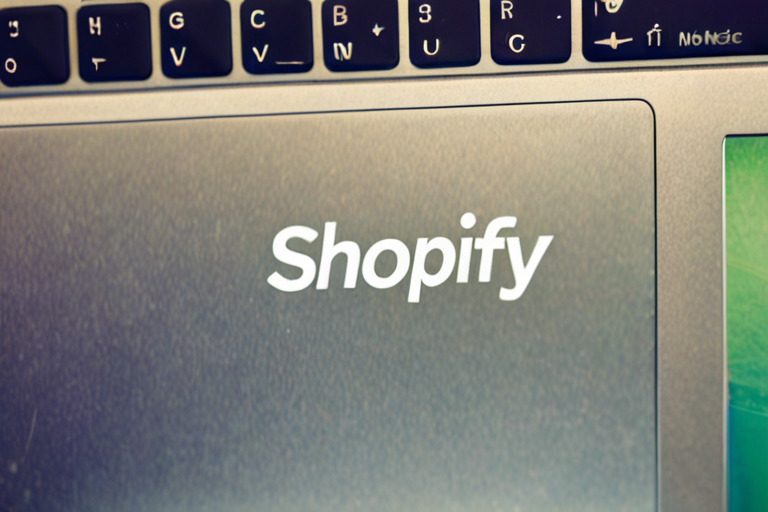 a laptop screen displaying the logo of Shopify