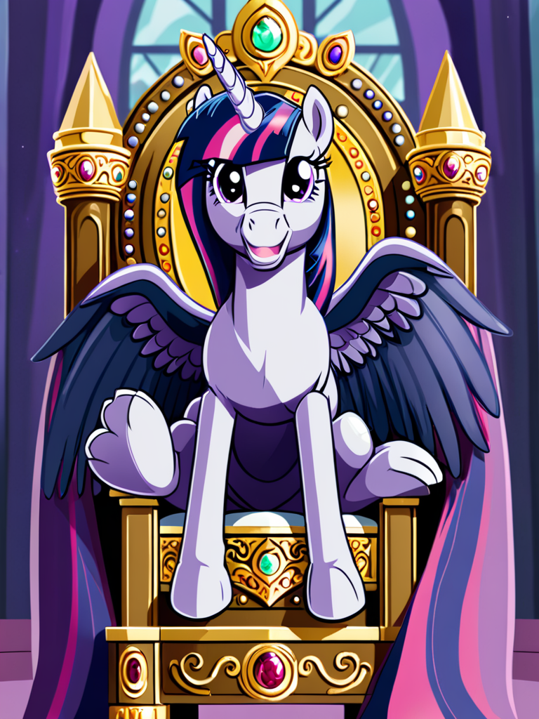 mlp pony alicorn twilight sparkel princess siting on the throne
