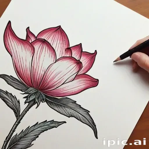 Delicate Hand-Drawn Illustration of a Beautiful Blooming Pink Flower