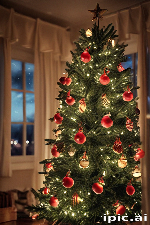 A Beautifully Decorated Christmas Tree Illuminated by Twinkling Lights ...