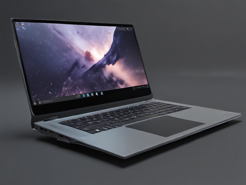 a futuristic Premium Laptop design, No bezels