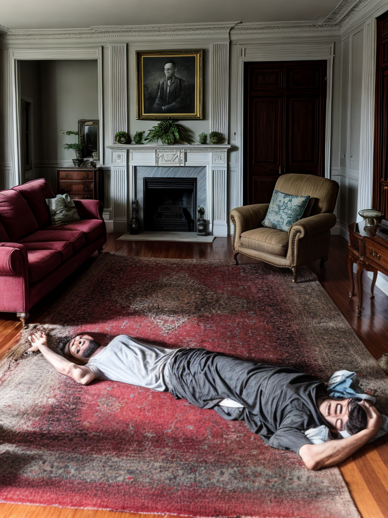 mansion, living room, dead body,