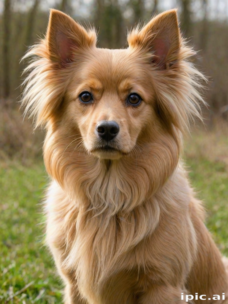 A Beautiful Golden Dog Posing Gracefully in a Lush Green Field.