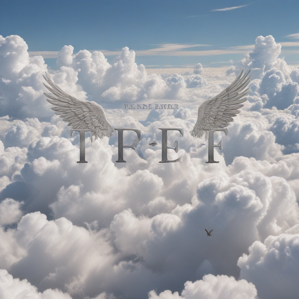 the words TRE FO in the middle surrounded by clouds and angels