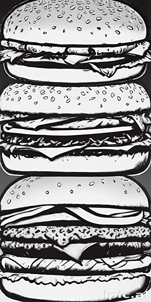 Layered Illustration of Delicious Burgers Stacked High with Tasty ...