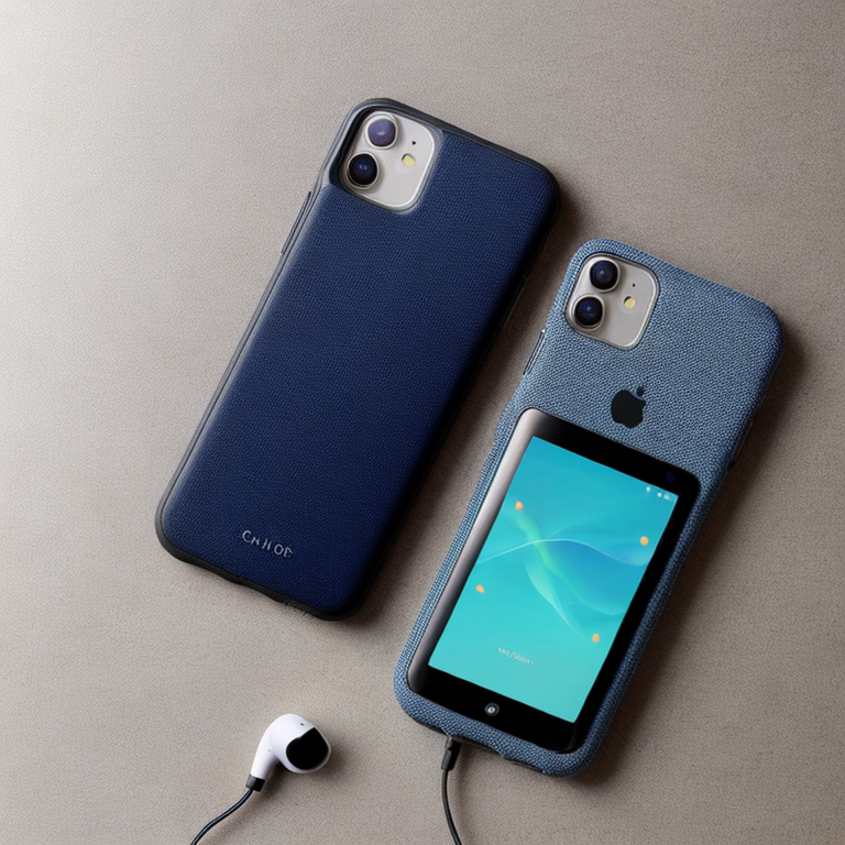 phone case with airpod case attached, solar panel in corner