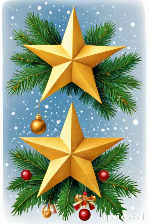 Festive Golden Stars Adorned with Ornaments and Greenery for Christmas ...