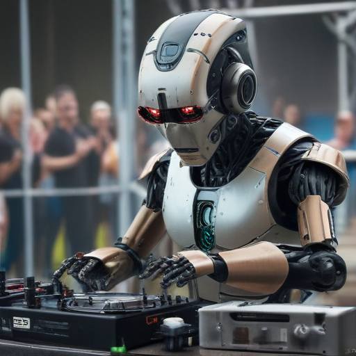 A robot djing for a festival