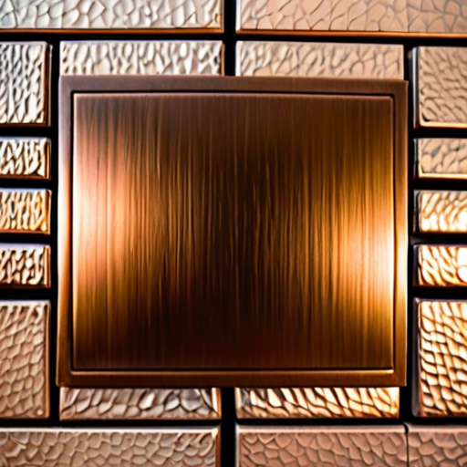 Patterned hammered copper panel full front straight on view