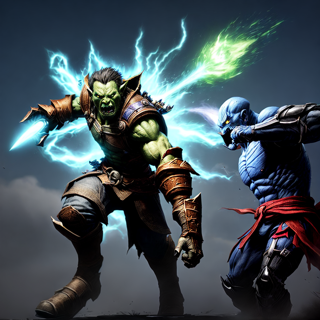 orc mage in battle with a human