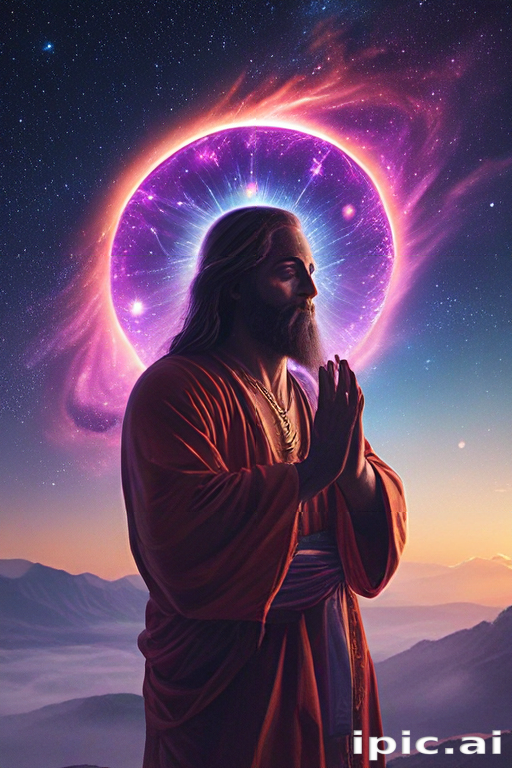 Divine Reflection: A Serene Figure Meditating Under a Cosmic Halo