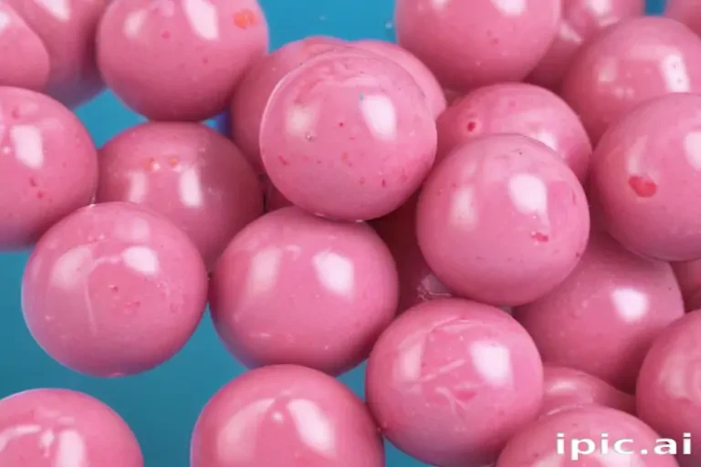 Colorful Pink Candy Coated Spheres Piled Together on a Blue Background.