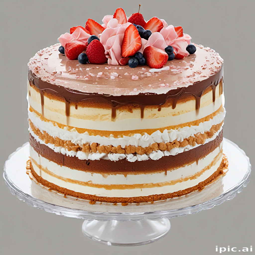 Delicious Layered Cake Topped with Fresh Berries and Creamy Frosting ...