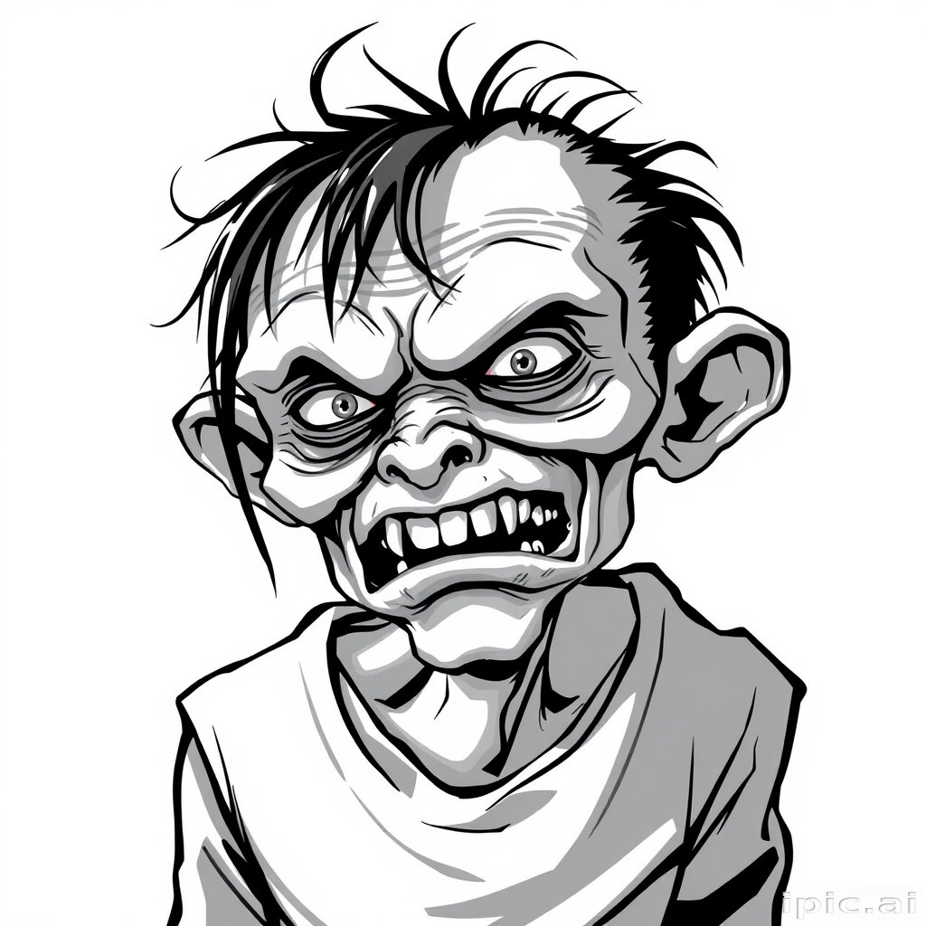 An Eerie, Twisted Character with Wild Hair and Sinister Expression