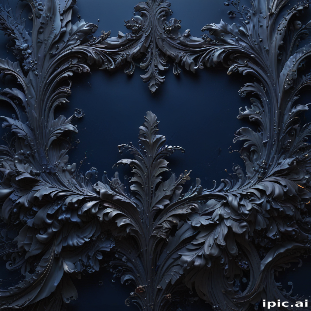 Intricate Dark Blue Floral Design with Elaborate Swirls and Patterns.