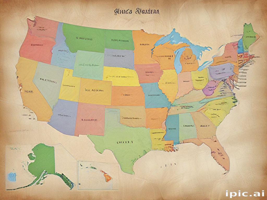 Creative Map of the United States Featuring Unique State Names and Colors