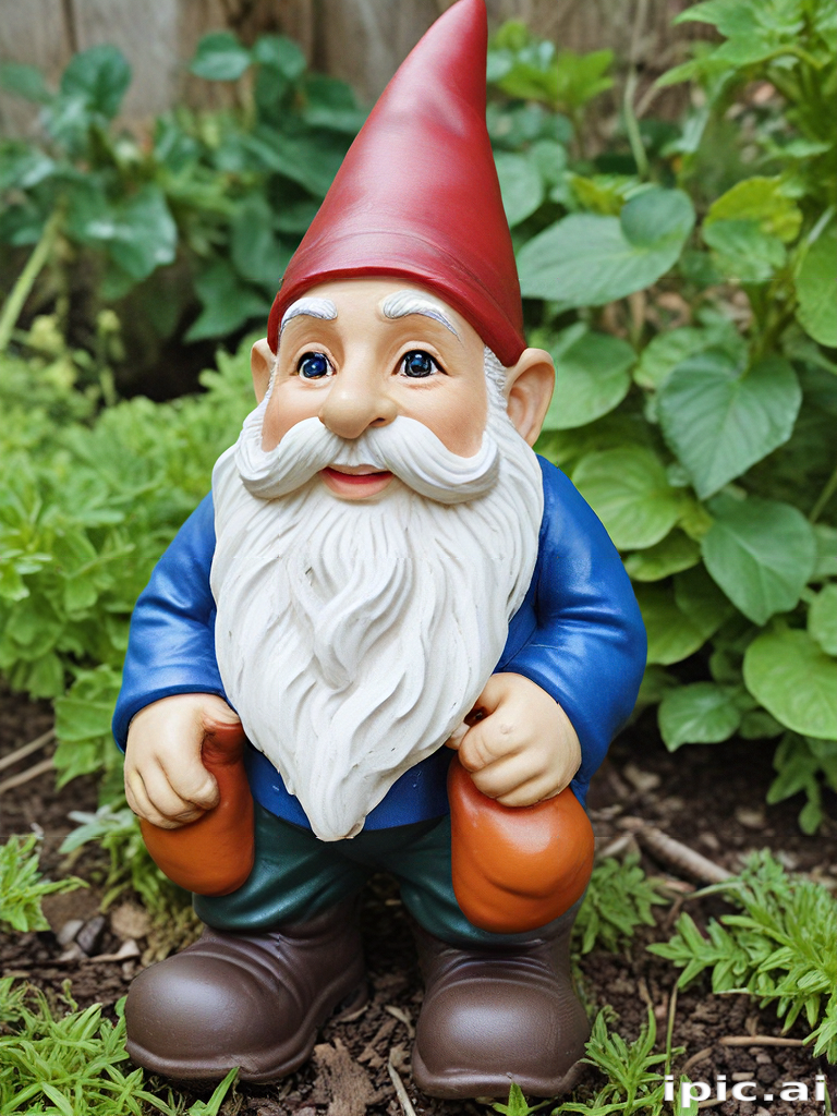 Charming Garden Gnome with a Bright Red Hat and Cheerful Smile