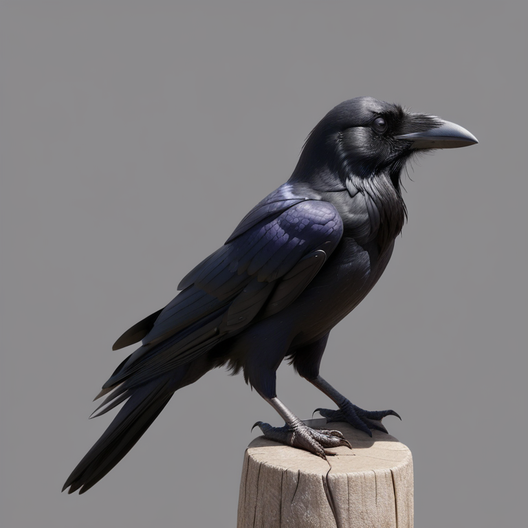 A Majestic Black Raven Perched Gracefully on a Weathered Wooden Post