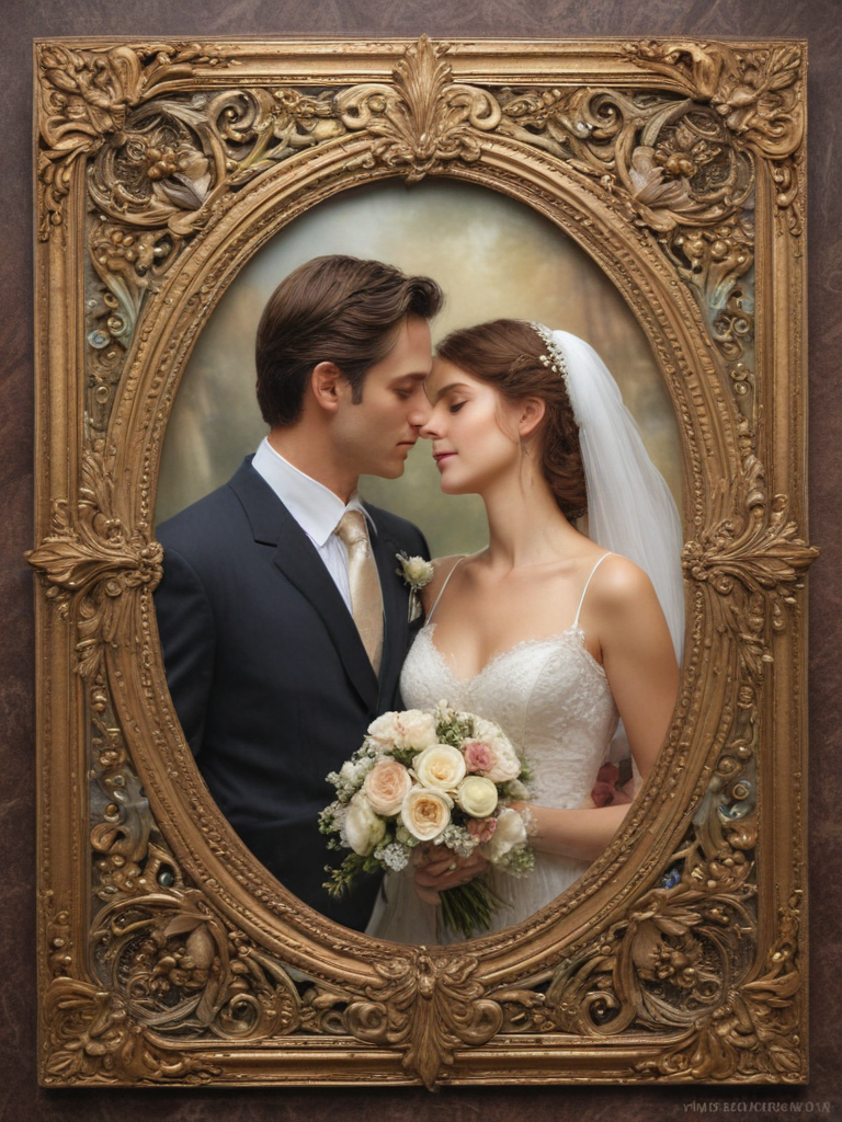 Timeless Love Captured: A Beautiful Wedding Portrait in an Elegant Frame