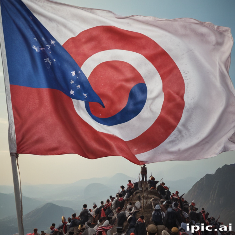 Celebration of Unity: A Massive Flag Unfurled at the Mountain Summit
