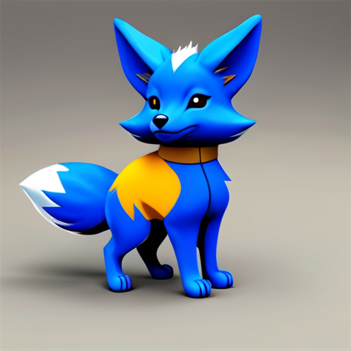 A blue fox in the style of eevee releasing electricity from the tail