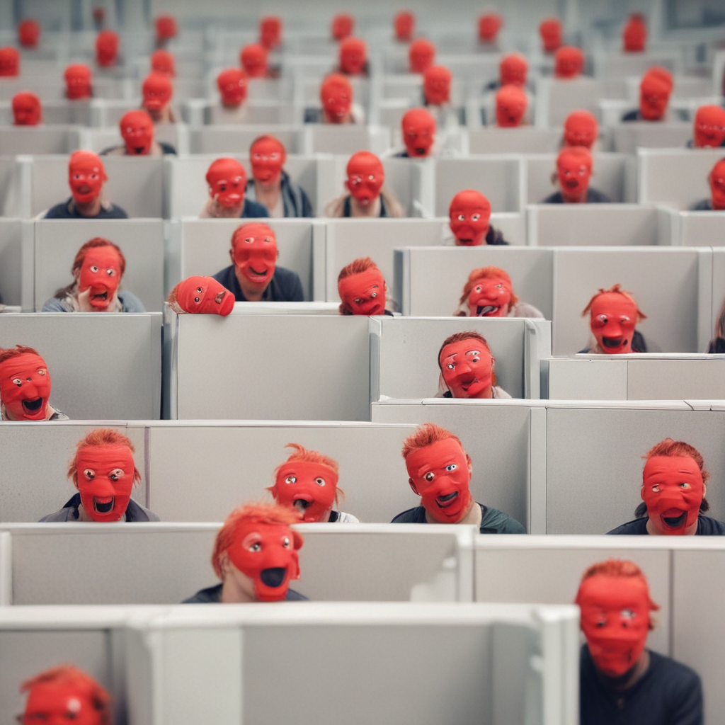 people with weird red noses in cubicles
