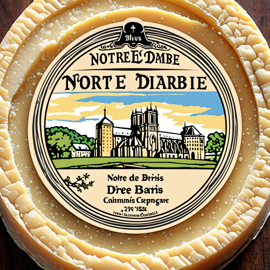 Round label of sheep cheese called "NOTRE-DAME DE BREBIS"