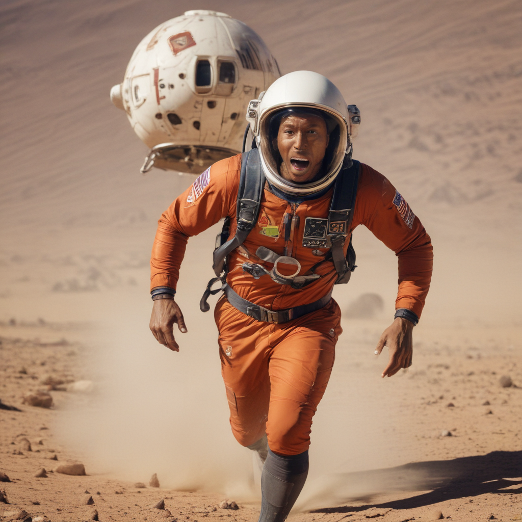 david goggins running in mars with a astronaut helmet carrying a boat ...