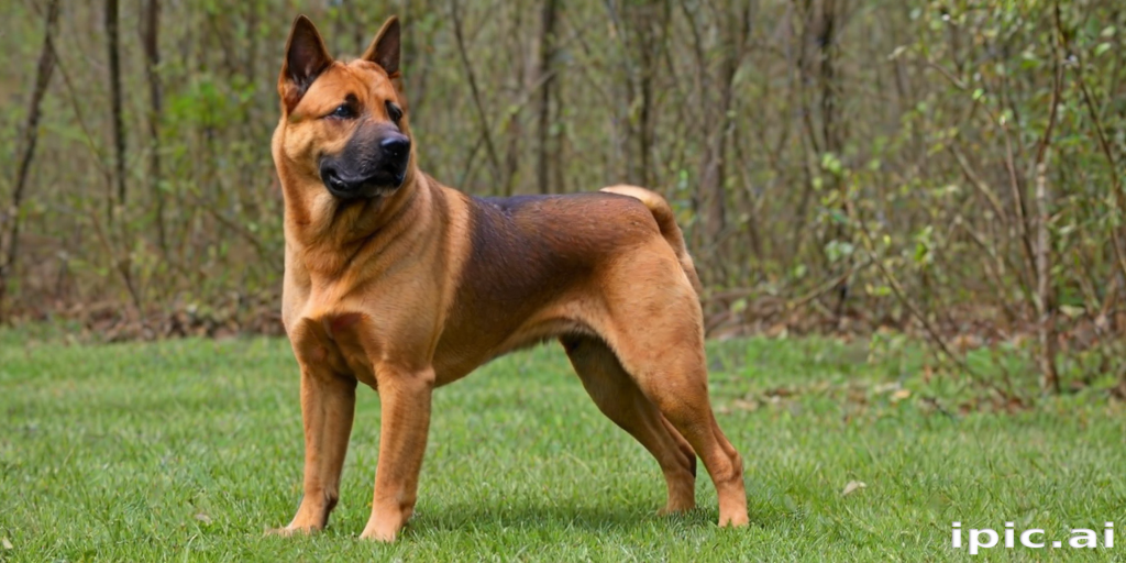 A Beautiful Dog Standing Proudly in a Lush Green Field.