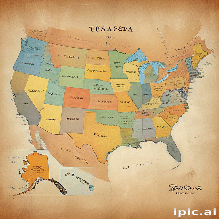 Artistic Map of the United States Featuring States in Unique Colors