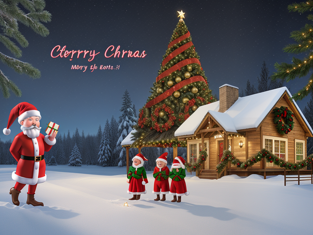 Festive Winter Scene Featuring Santa Claus and Charming Christmas ...