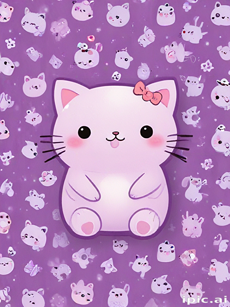 Adorable Purple Cat Character Surrounded by Cute Cartoon Animal Friends