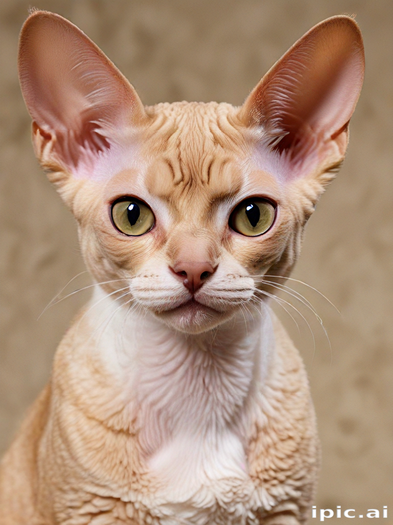 Close-Up Portrait of a Unique and Playful Devon Rex Cat