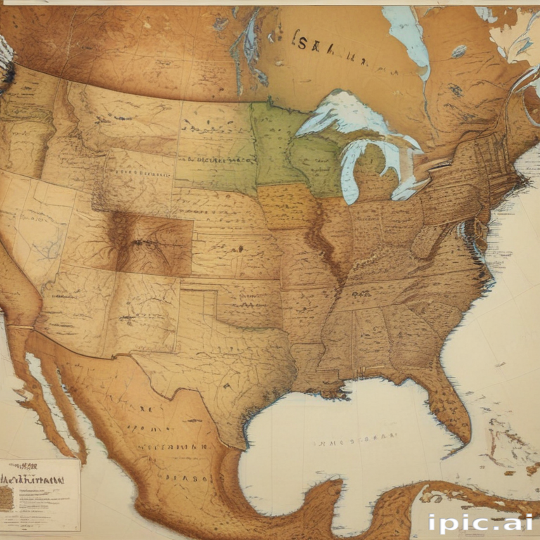 Historical Map of the United States Highlighting State Boundaries and ...