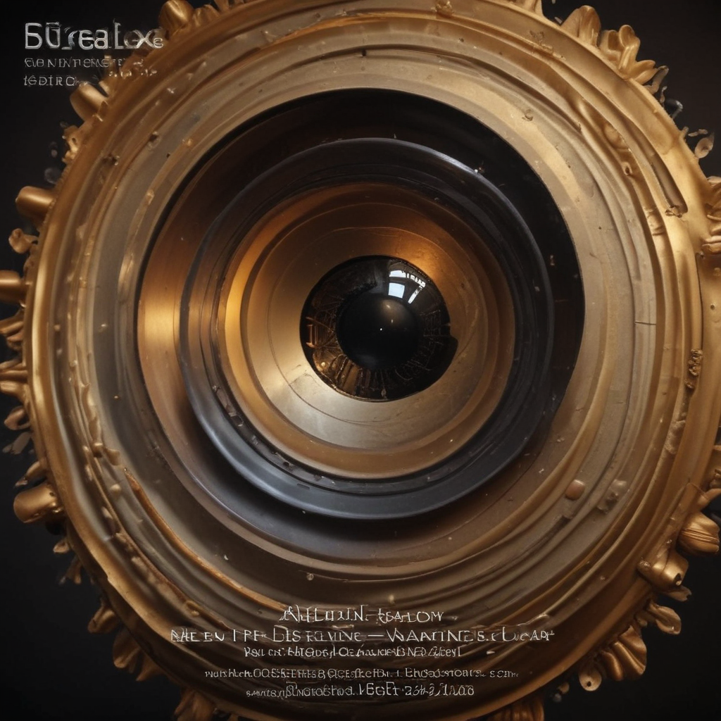 Intricate Golden Circular Design Featuring a Central Lens Element