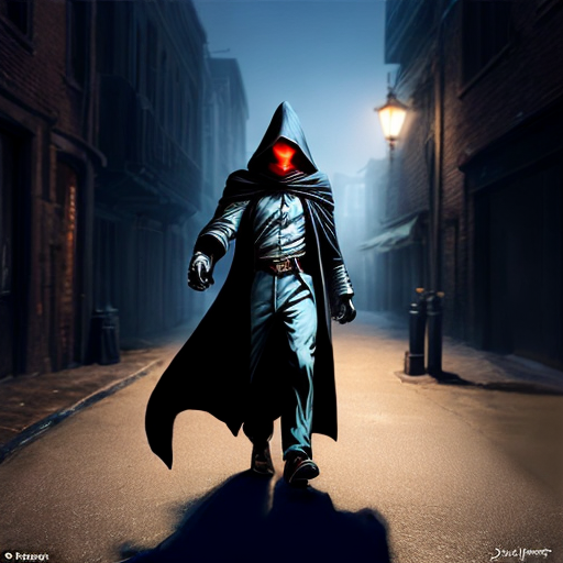 a shady cloaked merchant in a dark alley way conducting funny business ...