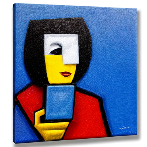 a cubism art of a person on the cell phone