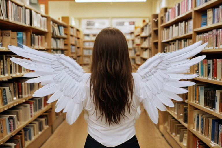 Bella Swan as a secret angel inside a book store with her back turned ...